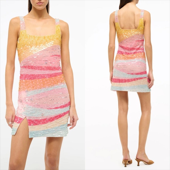 STAUD | Dresses | Staud Le Sable Sunset Suns Beaded Mini Dress With Leg ...
